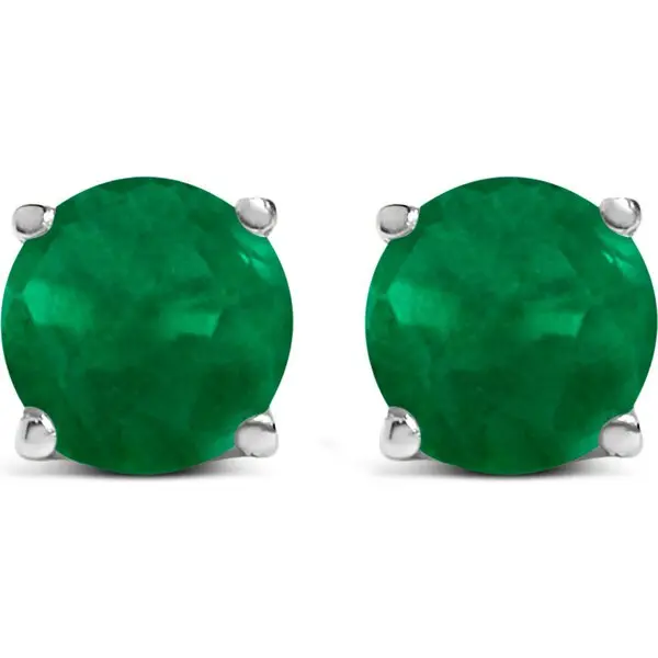 HAUS OF BRILLIANCE 14k Gold Birthstone Stud Earrings - Green Emerald | White